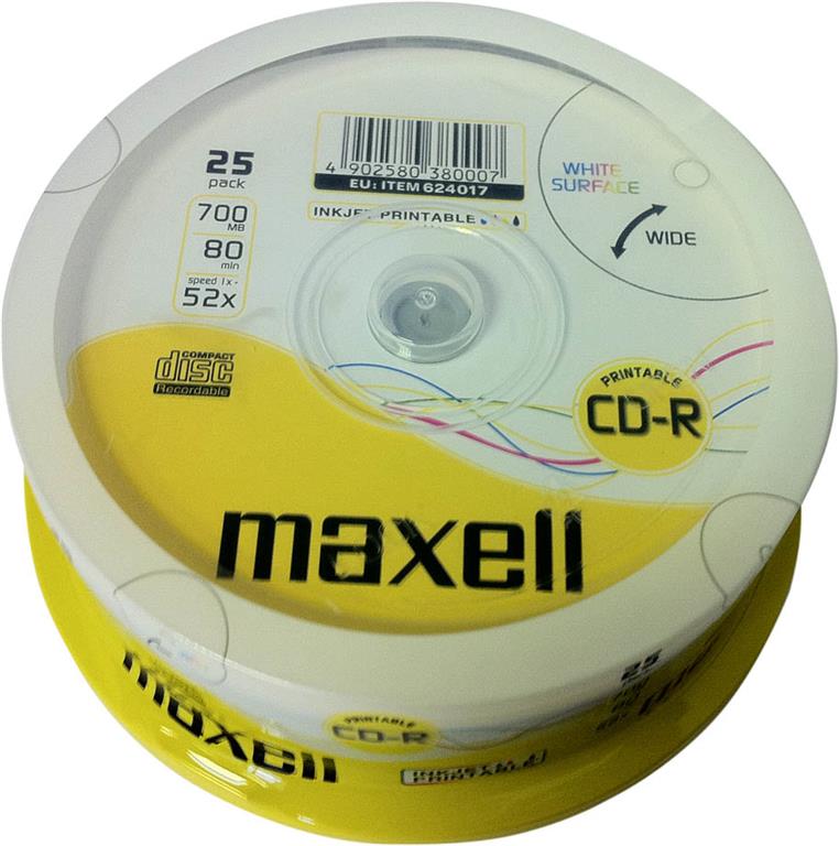 CD-R MAXELL 700MB 52X PRINTABLE 25/1 - NOVOLUX